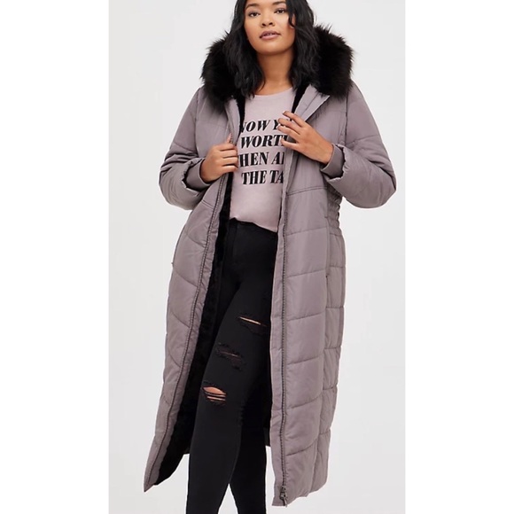 torrid | Jackets & Coats | Torrid Gray Longline Fit And Flare Puffer ...
